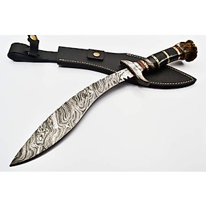 Rare Custom Damascus Custom Art Knife Hunting Knife | Outdoor Knife Camping Knife | Beautiful Stag Handle with Free Genuine Leather Sheath KH-890