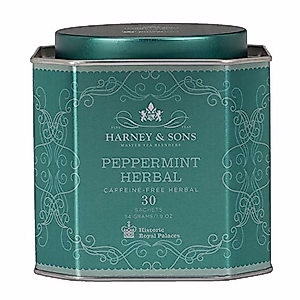 Harney & Sons Peppermint Herbal Tea in Sachets, Caffeine-Free Herbal, 30 Sachets