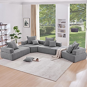 Merax 6-8 Seat Oversized Modular Sectional Sofa with Comfy Throw Pillows Luxury Boucle Floor Couch for Living Room, Apartment, Spacious Foam-Filled, Free Combination, No Assembly Required, Gray
