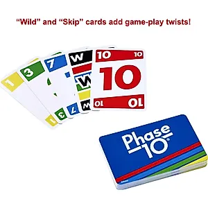 Mattel Games Phase 10 Card Game for Families, Adults and Kids, Challenging & Exciting Rummy-Style Play in a Storage Tin (Amazon Exclusive)