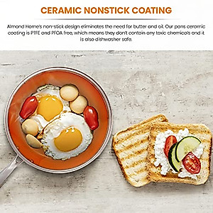 Almond 12 Inch Non-Stick Frying Pan with Lid - Copper Ceramic Fry Pans with Tempered Glass Lid & Stainless Steel Handle, Round Aluminum Saute Pan, Dishwasher and Oven Safe - 12 inches