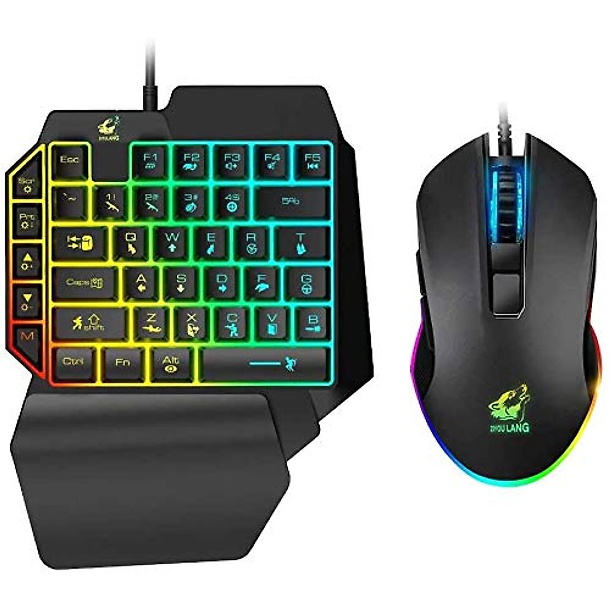 One Hand Gaming Keyboard and Mouse Combo, Wired 39 Keys Mechanical Feel Rainbow Backlit Keyboard+RGB Gaming Mouse+G6L LED Backlit Converter for Nintendo Switch/Xbox One/Xbox 360/PS4/PS3 /PC (Black)