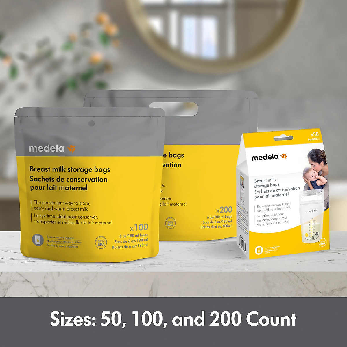 Medela Breast Milk Storage Bags, 100 Count, Ready to Use Breastmilk Bags for Breastfeeding, Self Standing Bag, Space Saving Flat Profile, Hygienically Pre-Sealed, 6 Ounce