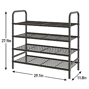 Huhote Metal Shoe Rack 4 Tiers Black Iron Mesh Freestanding Shoe Organizer Storage Shelf, Storage Rack Space Saving Shoe Stand Shoe Shelf Garage Shelving for Entryway, Hallway, Living Room,Closet