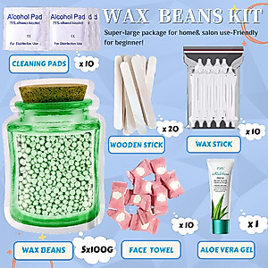 Hard Wax Beads for Hair Removal - 5Pack 100g 5 Colors wax bean for daily use with clean tool