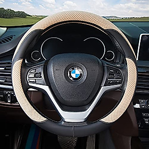 Achiou Steering Wheel Cover Microfiber Leather and Viscose, Breathable Mesh Universal 14.5-15 inch, Refreshing and Comfortable