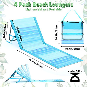 Tinideya 4 Pack Portable Beach Lounge Chairs Folding Beach Loungers for Adults, Lightweight Sunbathing Poolside Tanning Lounger, Outdoor Lounge Beach Mat for Beach Pool Music Festival Travel Camping