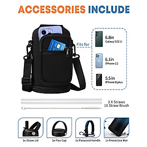 Half Gallon Insulated Water Bottle - Combo Carrier Bag with Strap, Paracord Handle, Straw & Flex Cap, Silicon Bottle Boot, Large Water Bottles 64 oz, Sweat Proof Metal Vacuum Flasks 1/2 Gallon Jug