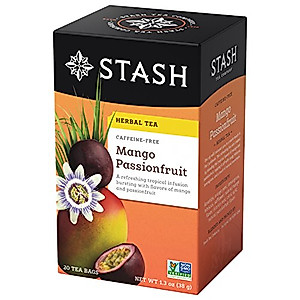 Stash Tea Mango Passionfruit Herbal Tea, 20 Count Box of Tea Bags Individually Wrapped in Foil, Sweet Fruity Caffeine Free Herbal Tisane, Drink Hot or Iced