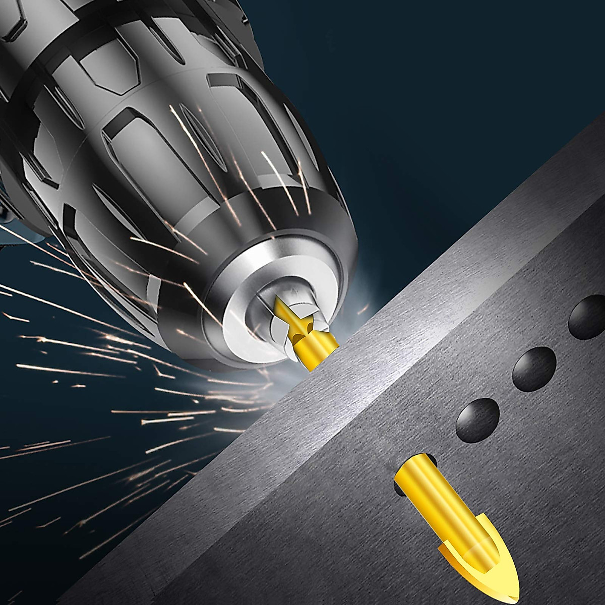 Masonry Drill Bits Set for Tile Glass Ceramic Brick Wood, 10 pcs Diameter 1/8 to 1/2 Inch Drilling Bits with 1/4 Hex Shank, Gold,