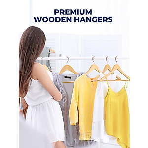 Smartor Wooden Hangers 10 Pack, Durable Coat Hanger Wood Hangers with Bar, Premium Suit Hangers for Men Women - Heavy Duty Hangers Pants Hanger Set with 360° Rose Gold Rotatable Hook, Natural