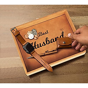 HofferRuffer Faux Leather Jewelry Tray Gifts for Husband, Valet Tray Storage Vanity Tray Desktop Organizer Holder for Storing Jewelry, Keys, Change, Wallet, Phone, Glasses (Best Husband Ever)