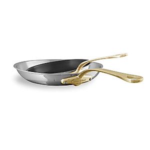 Mauviel M'Cook B 5-Ply Polished Stainless Steel 2-Piece Nonstick Frying Pan Set With Brass Handles, Made In France
