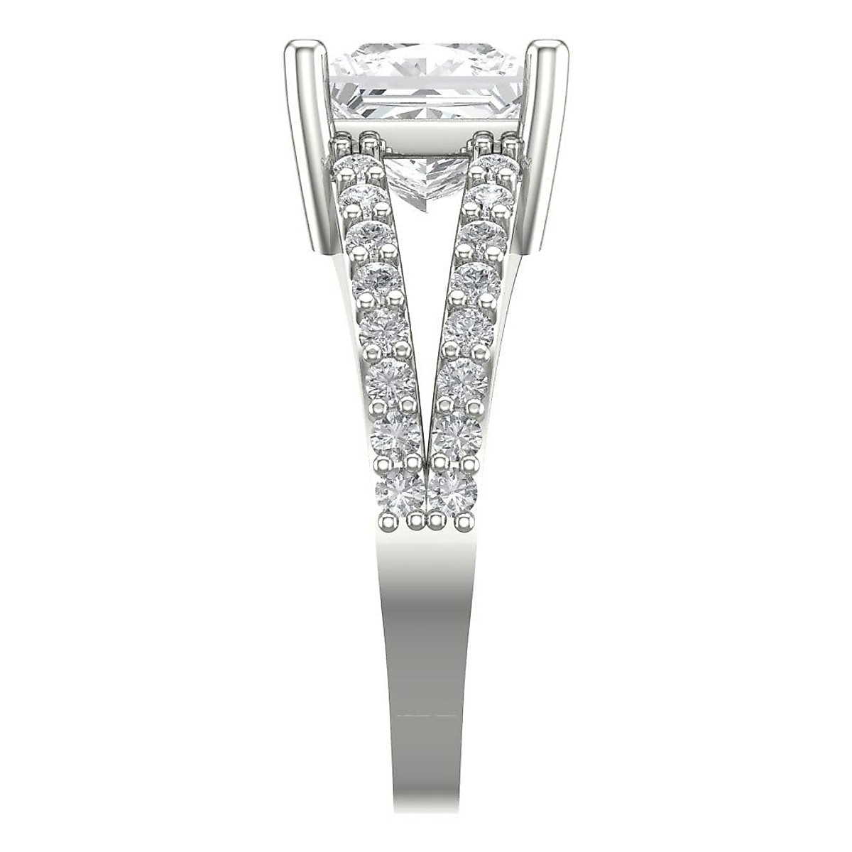 2.44 Ct Princess Cut Clear Simulated Diamond 14K White Gold Solitaire with Accents Engagement Promise Bridal Ring Size 8