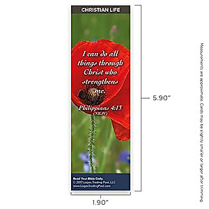 Christian Bookmark with Bible Verse, Pack of 25, Christian Life Themed, I Can Do All Things Through Christ Who Strengthens Me, Philippians 4:13