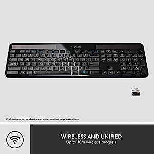 Logitech K750 Wireless Solar Keyboard for Windows, 2.4GHz Wireless with USB Unifying Receiver, Ultra-Thin, Compatible with PC, Laptop - Black