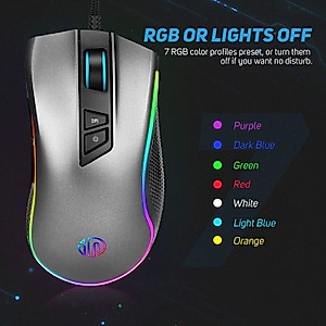 OptiCase RGB Light Ergonomic Gaming Mouse Wired for PC Mac Laptop Computer USB, Cool LED Optical Gamer Mice, IN001