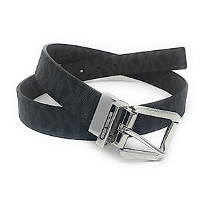 Michael Kors Logo Reversible Belt With Silver Buckle,Black/Brown,Large