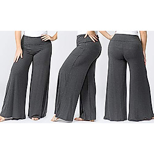 YELETE Women's Fashion Colorful Printed High Waist Fold Over Wide Leg Palazzo Pants (Medium, Heather Charcoal)