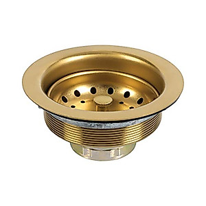 LQS Kitchen Sink Drain Assembly, Sink Drain Basket Strainer 304 Stainless Steel with Removable Sink Strainer Basket and Stopper 3-1/2-inches Gold