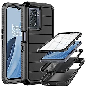 YmhxcY for OnePlus Nord N300 5G Case with Built in Screen Protector/Drop Proof 3-Layer Durable Cover,Shockproof Drop Protection Solid Rubber Case for OnePlus Nord N300 5G-Black