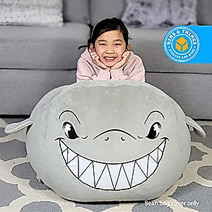 Shark Bean Bag Chair Cover for Kids Ultra-Soft and Fluffy Fur-Like Cover for Kids Bean Bag Chair, Stuffed Animal Storage - Shark Room Decor for Boys, Bean Bags for Kids