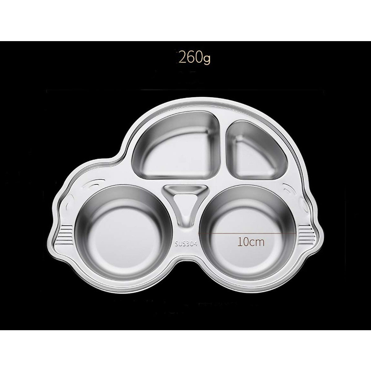 Stainless Steel Plate Divided Meal Tray Sections Dinner Dish for Babies, Toddlers and Kids Eating Food Car Shape BPA-Free Safe Fun Non-Toxic Heavy Duty (Silver 1 Pack)