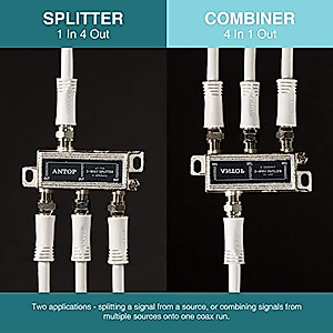 3 Way TV Signal Splitter,ANTOP Digital Coax Cable Splitter 2GHz- 5-2050MHz High Performance for Satellite/Cable TV Antenna