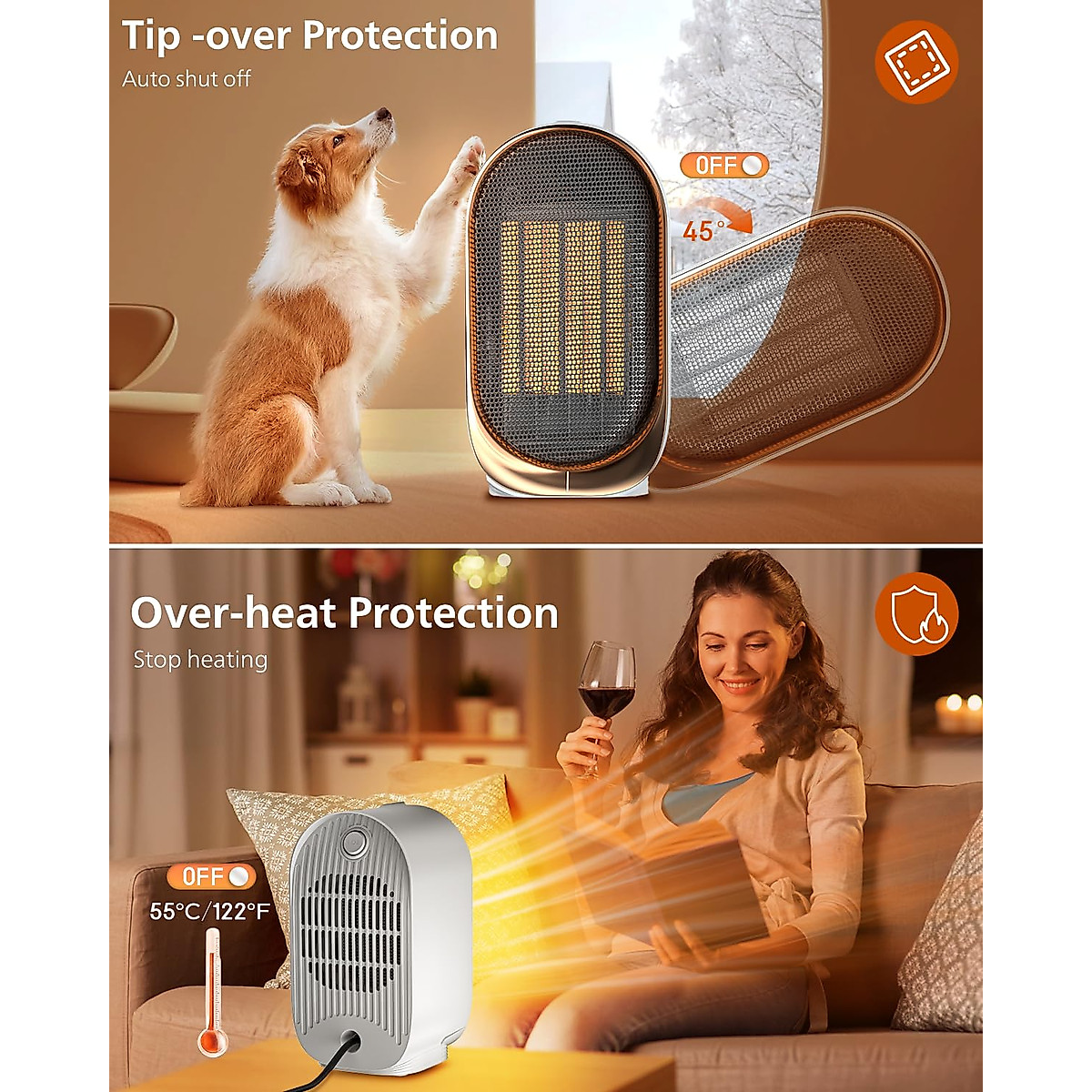 QQT Space Heater,1500W Mini Energy Efficient Space Heaters for Indoor Use,3-Speed Portable Heater Fan for Office with Adjustable,Triple Protection,Suitable for Bedroom, Office and Indoor Use(White)