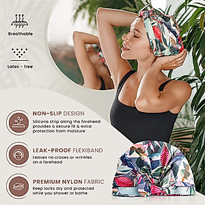 Reusable Shower Cap for Women – Leakproof, Nonslip Hair Cap for Shower w/Comfy Flexiband – Soft, Breathable Shower Caps for Women Reusable Waterproof – Durable Shower Cap by SMPL OBJECTS (Tropical)