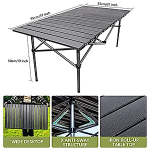 BOMOOMOO Camping Portable Folding Tables & 4Pcs Chairs Set, Collapsible Picnic Side Table & Chairs with Carrying Storage Bag, Black