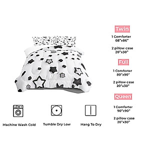 Balen Bear Kids Cartoon Star Comforter Set Twin Size, Black and Grey Stars Print Quilt Set,Bedding Set for Kids Teens Boys Girls Room Decor All Season