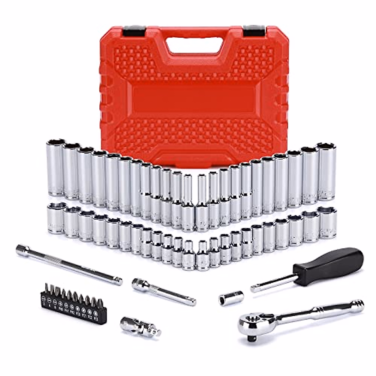 Mayouko 62 Pieces 1/4 Inch Drive Socket Set, SAE/Metric, 1/4" Dr. Socket Set with Ratchet and Adapters, 5/32-Inch - 9/16-Inch, 4mm - 14 mm