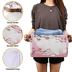 xigua Japanese Cherry Blossom Storage Bin for Toy Storage Basket Dirty Clothes Sundries Office Home Closet Organizer Shelf Cube Box Waterproof Laundry Basket