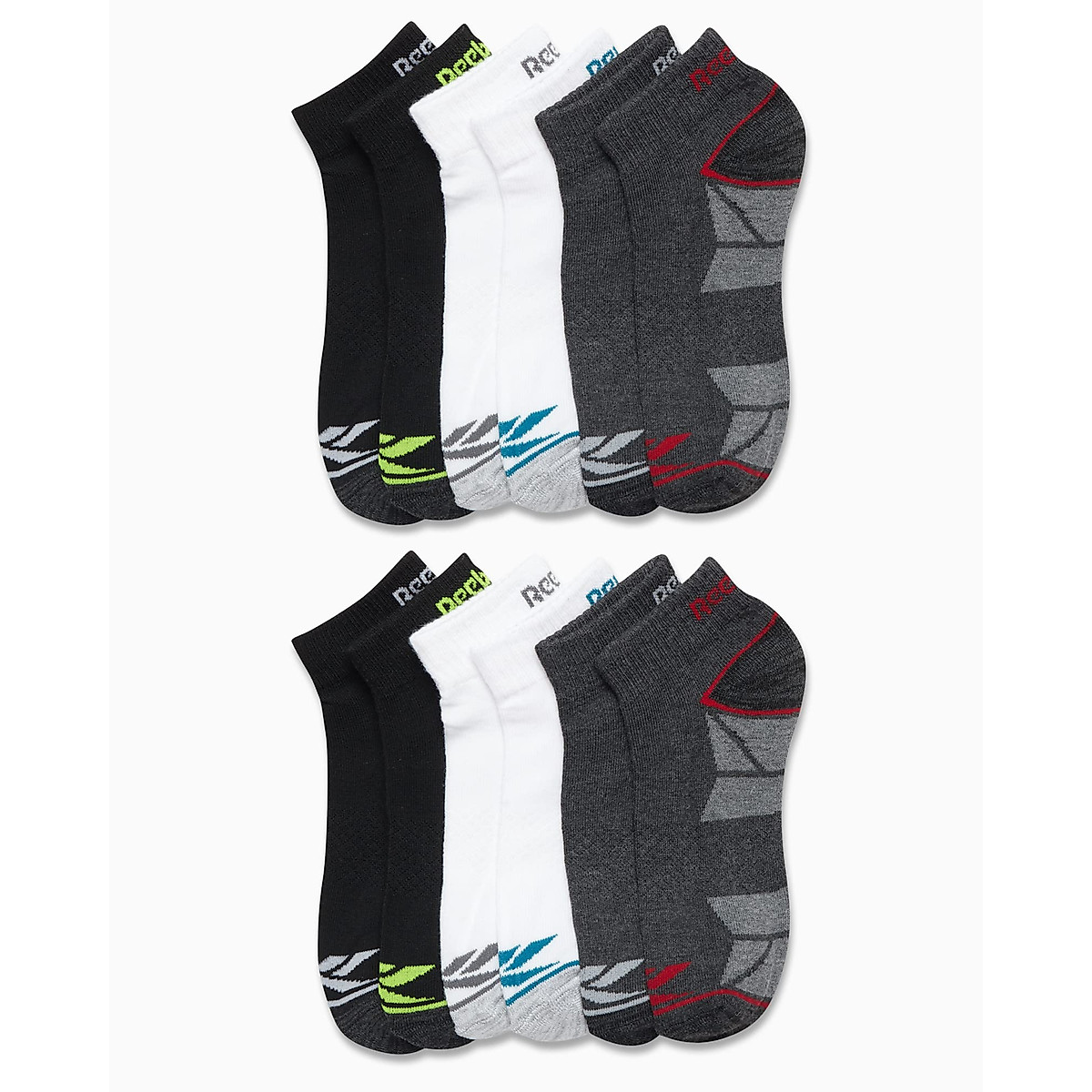 Reebok Boys' Quarter Socks - 12 Pack Stretch Performance Quarter Cut Arch Support Socks - Cushioned Athletic Socks for Boys, Size Large, Black/White/Grey Assortment