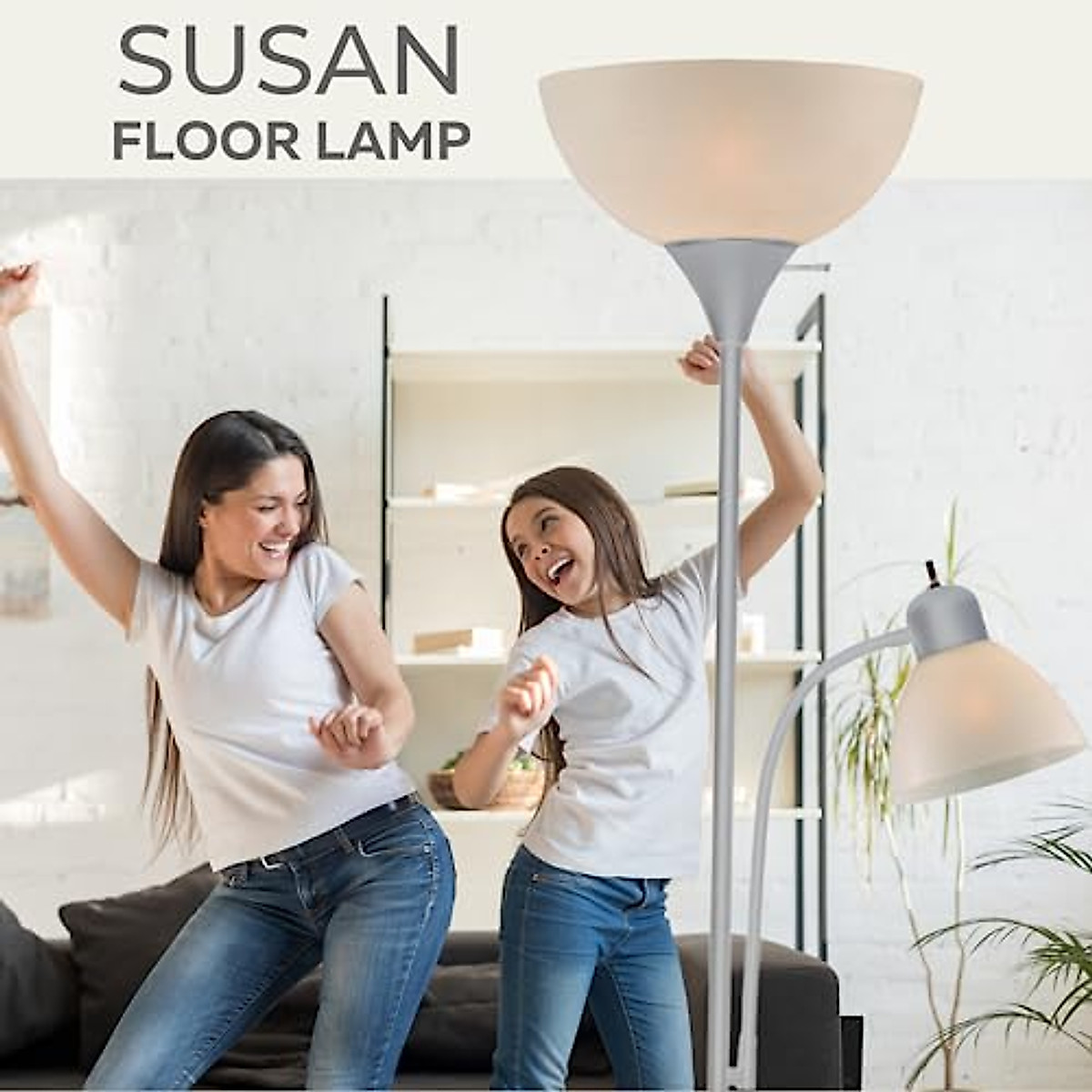 Adjustable Silver Floor Lamp with Reading Light By Light Accents - Susan Modern Standing Lamp For Living Room/Office Lamp 72" Tall - 150-watt With Side Reading Light Corner Lamp (Silver)
