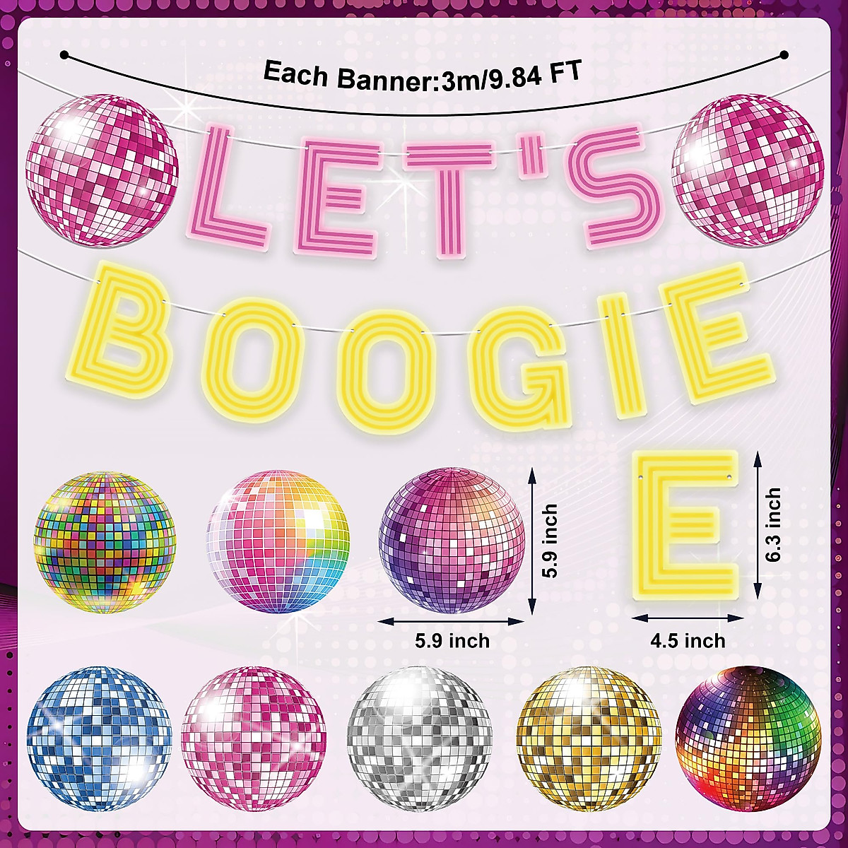 26 PCS Disco Party Decorations Disco Party Ball Hanging Swirls Lets Boogie Banner and Hanging Swirls for 70S 80S Disco Themed Birthday New Year's Party Supplies