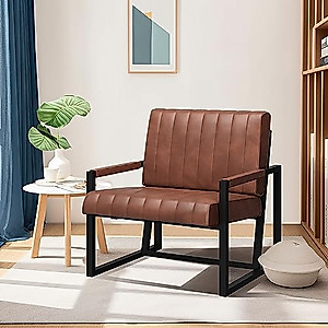 DKLGG Modern Accent Chair Set of 2, Upholstered PU Leather Armchair with Thick Backrest and Seat Cushions, Living Room Chair for Bedroom Apartment Small Space, Ergonomic Design, Brown