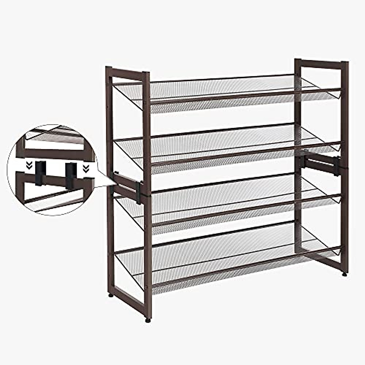 SONGMICS Shoe Rack, 2-Tier Stackable Shoe Storage Shelf, Flat or Angled Shoe Organizer, Metal Shoe Tower Stand for Closet Entryway, Bronze
