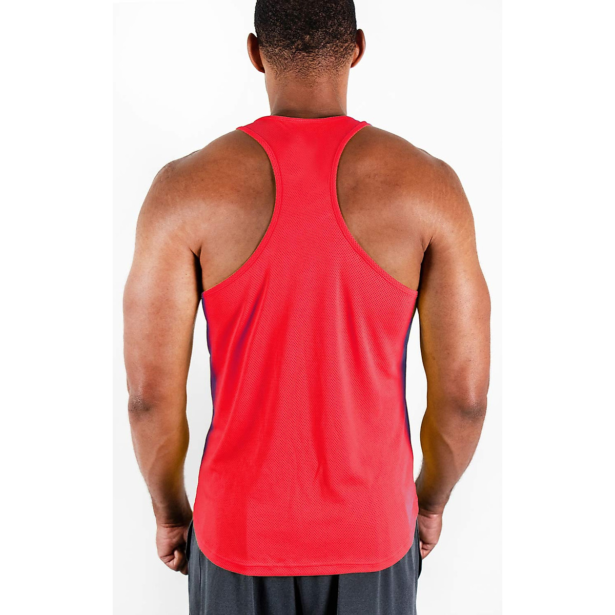 DEVOPS 3 Pack Men's Y-Back Dry Fit Muscle Gym Workout Tank Top (Large, Charcoal/Red/Yellow)