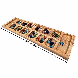 Vicente Oak Wood Folding Mancala Board Game, 18 Inch Set