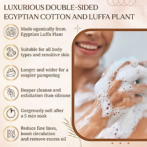 2 Exfoliating Body Scrubber Loofah Mittens Bath Sponge, All-Natural Egyptian Bath & Shower Exfoliating washcloth - Loofa Natural Sponge for Face, Back & Body, Eco Friendly and Biodegradable Loufa