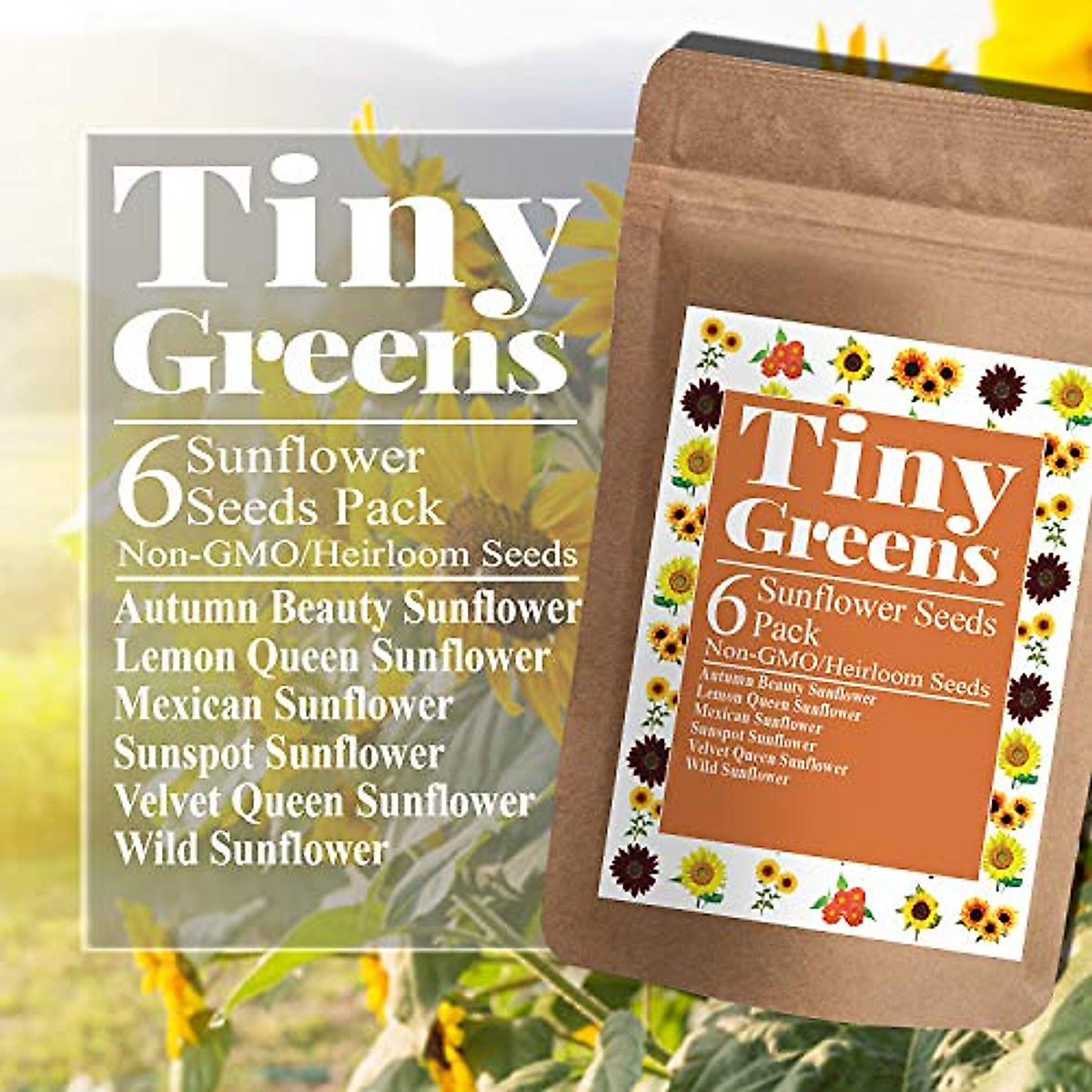 Sunflower Seeds Pack for Planting Outdoors - 6 Beautiful Sunflower Seed Varieties to Plant - Autumn Beauty, Lemon Queen, Mexican, Sunspot, Velvet Queen, Wild Sunflower - Flower Seeds for Planting