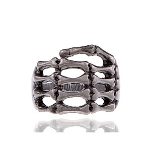 Alilang Gunmetal Tone Creepy Skeleton Hand Grasping Your Finger Statement Fashion Ring