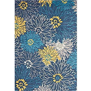 Nourison Passion Blue 6'7" x 9'6" Area-Rug, Floral, Farmhouse, Easy-Cleaning, Non Shedding, Bed Room, Living Room, Dining Room, Kitchen, (7' x 10')
