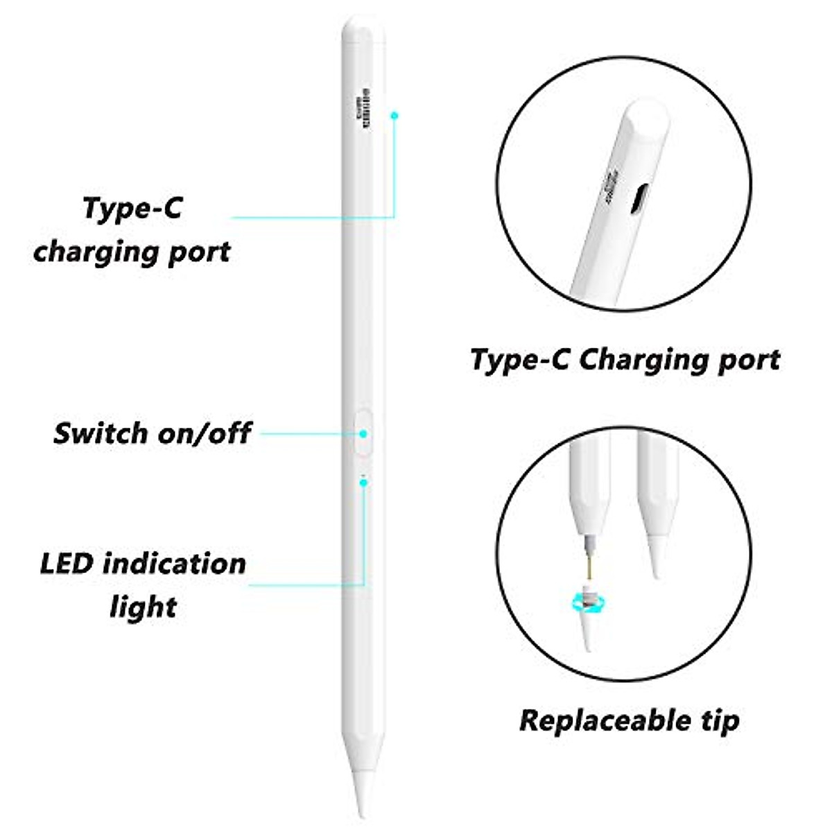 Stylus Pen Compatible with iPad/iPad Pro, iPad Pro Pen with Tilt and Palm Rejection for iPad 6th, iPad Mini 5th, iPad Air 3rd Gen, iPad Pro (11/12.9")