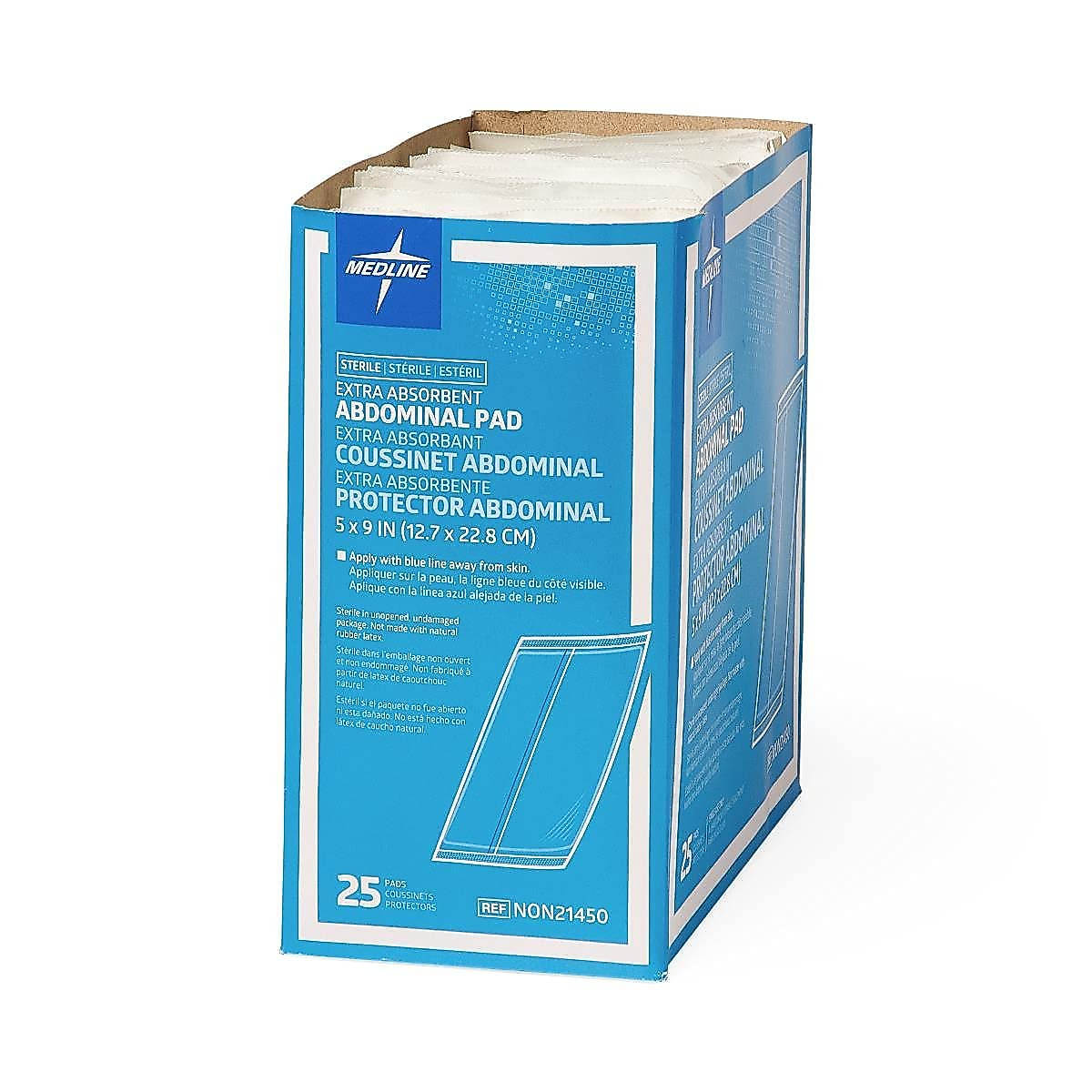 Medline NON21450H Sterile Abdominal Pads, Super Absorbent Pad, 5"X9", 25 Count