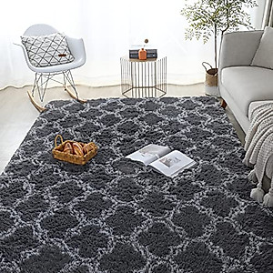 5x8 Feet Grey Soft Area Rugs for Bedroom Living Room Shag Area Rug Modern Indoor Plush Fluffy Carpets, Soft and Comfy Carpet, Girls Kids Nursery Rug