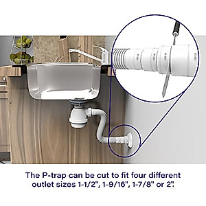 EasyDrain Universal P Trap - Expandable & Flexible ONE Side is a 1-1/2" NUT and The Drain Side is A Straight Drain Tube in 4 Common Sizes