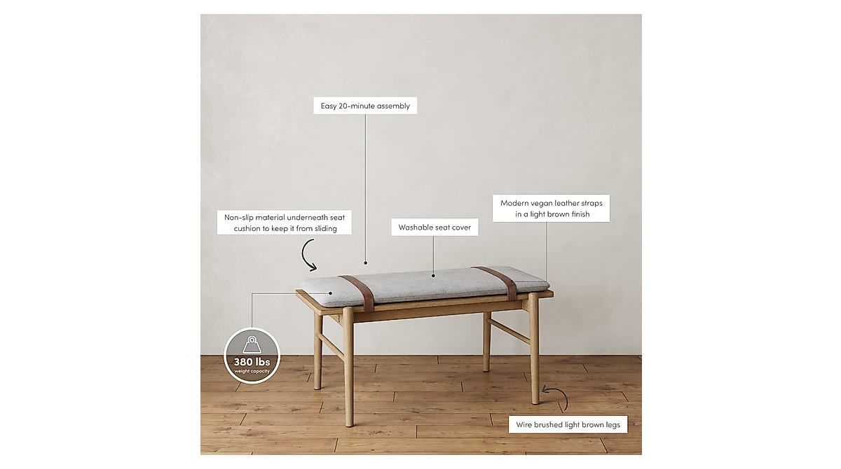 Nathan James Mid-Century Wooden Bench with Removable Cushion